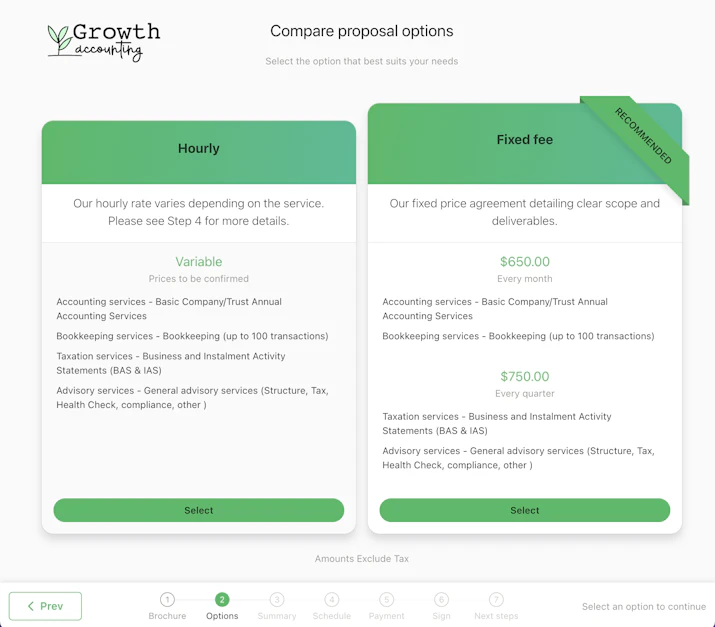 Using proposal options to introduce your clients to fixed fees